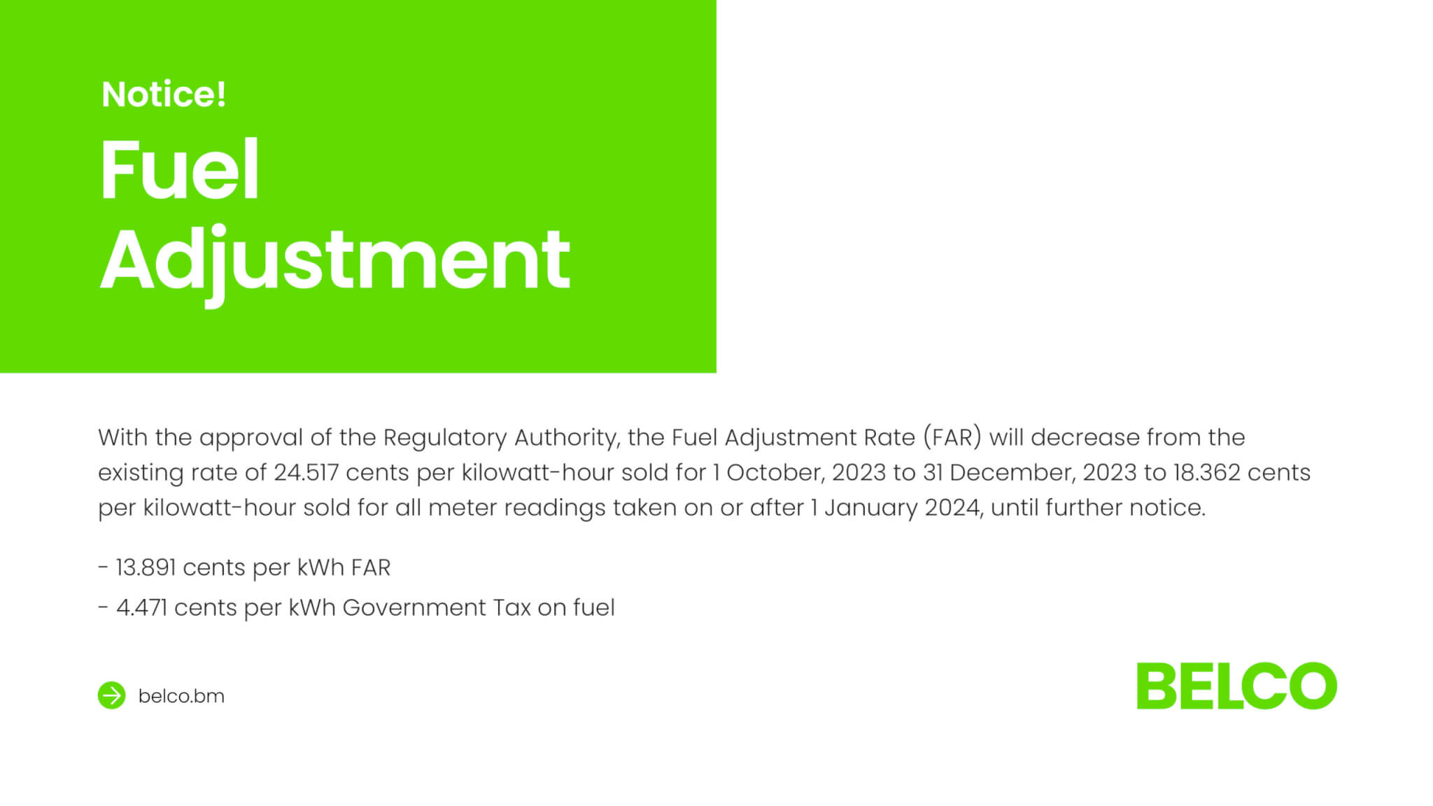 Fuel Adjustment Rate Advisory | BELCO